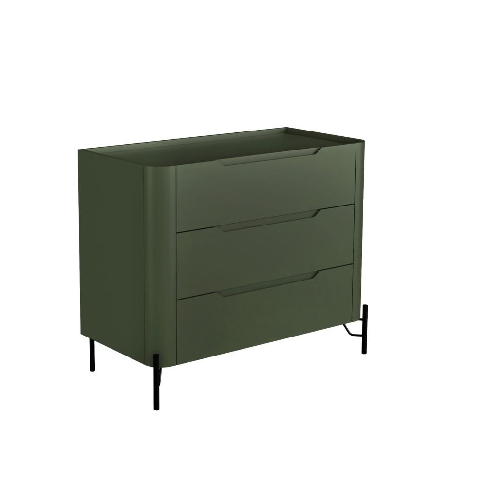 Cômoda 3 Gavetas Pés Metálicos 100% MDF Bend Verde Musgo