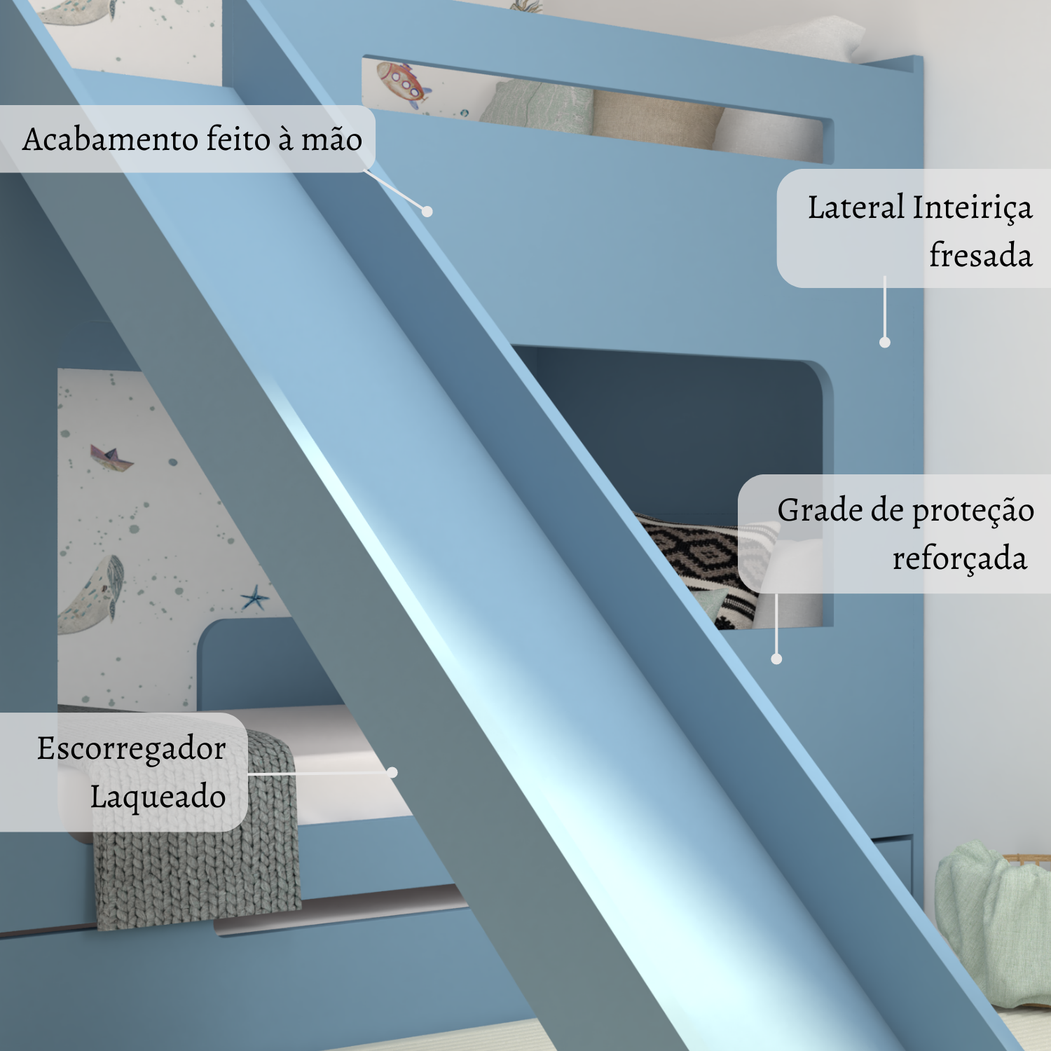 Treliche Infantil com Escorregador Lumi - Timber Móveis Azul
